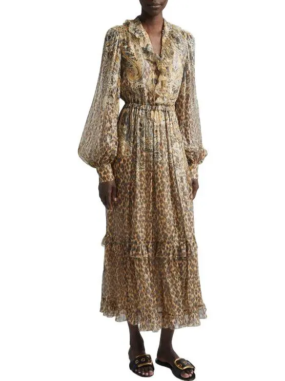 Etro Silk Blend Metallic Plissé Maxi Dress - Beige