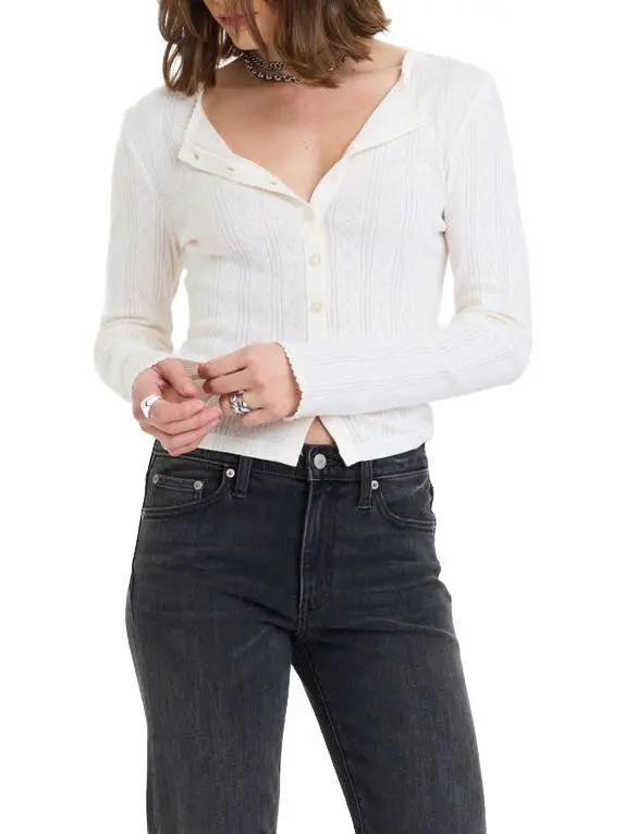 DAZE Stargazer Pointelle Knit Button Front Cardigan - Cloud Dancer