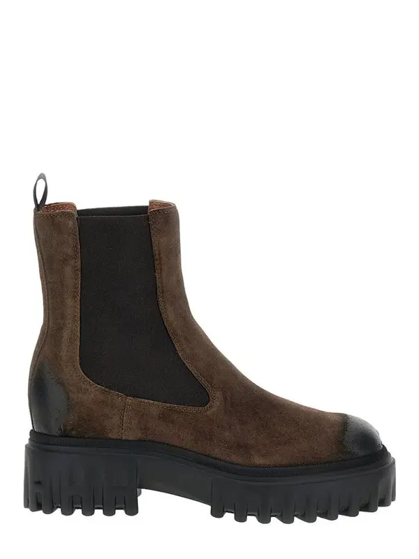 Hogan Suede Chelsea Boots With Platform And Block Heel - Marrone