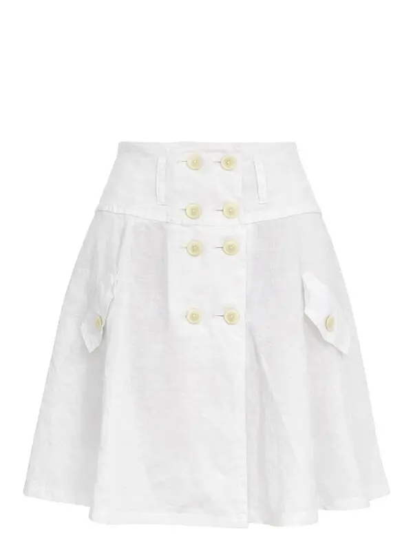 CONQUISTA High-rise A-line Cotton Skirt With Double Button Front - White