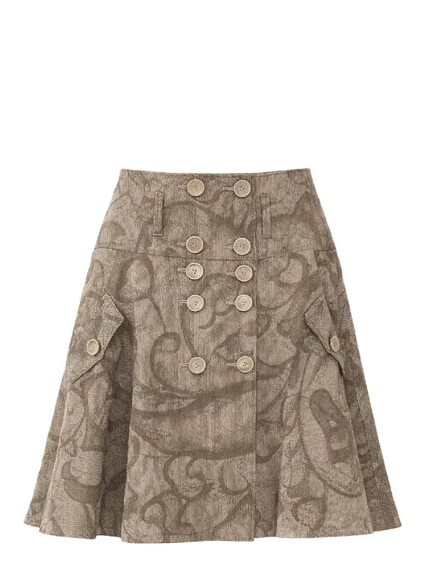 CONQUISTA Button-front Jacquard Mini Skirt - Brown