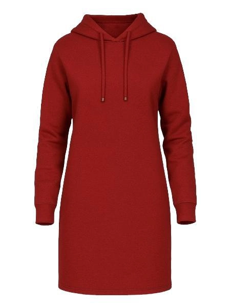 CONQUISTA Brick Heavy Jersey Hoodie Dress - Red