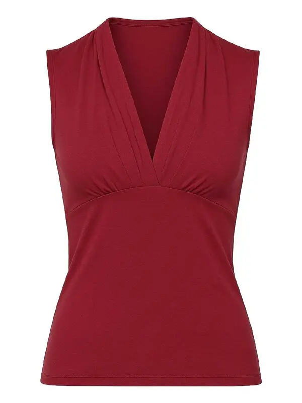 CONQUISTA Sleeveless Draped Neckline Jersey Top - Red