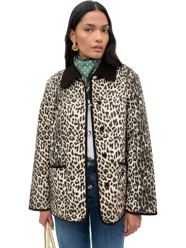 Rixo Earla Nina Leopard Print Jacket - Brown