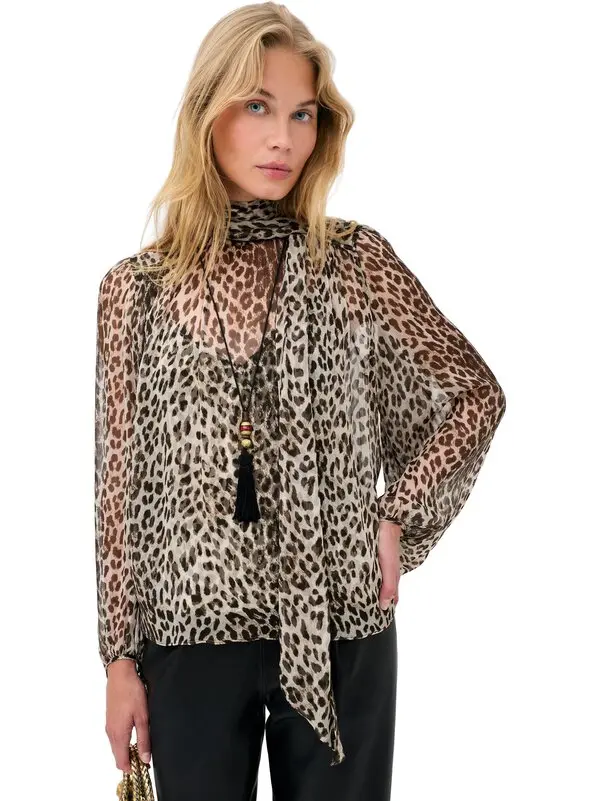 Rixo Rya Nina Leopard Print Long Sleeve Shirt - Brown