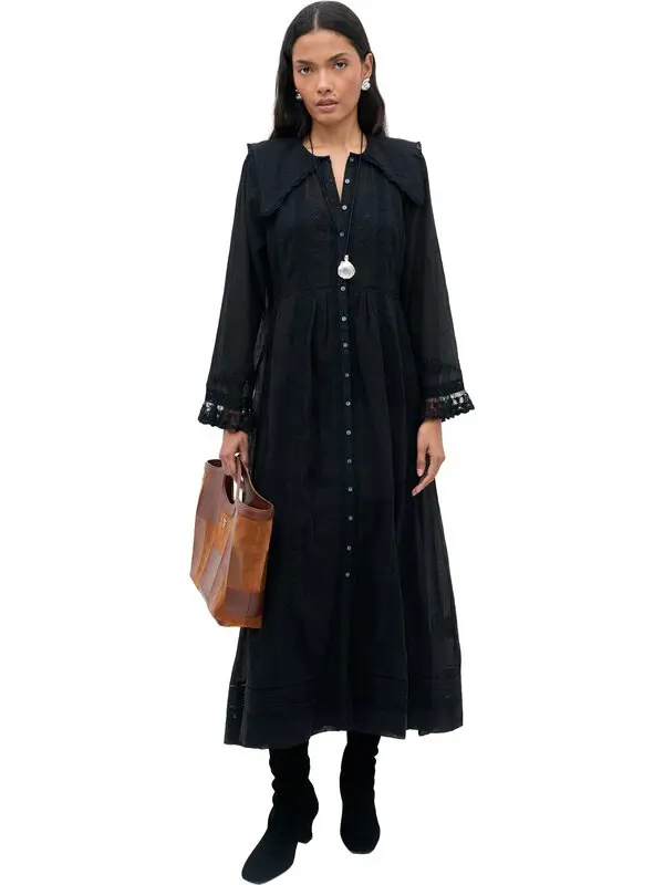 Rixo Silvi Dress With Bud Trail Embroidery - Black
