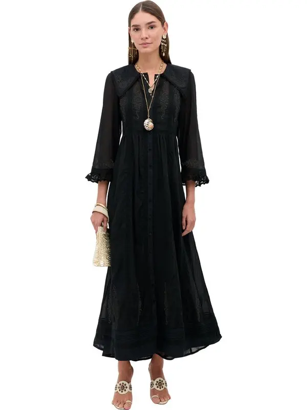 Rixo Silvi Bud Trail Embroidery Regular - Black
