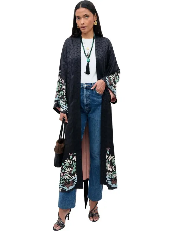 Rixo Kaiden Blossom Jungle Black Kimono - Navy
