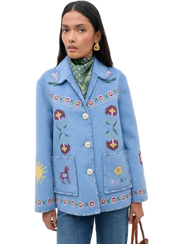 Rixo Tashia Juliette Embroidery Regular - Blue