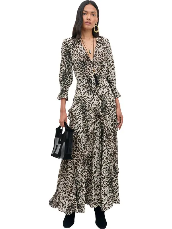Rixo Rosanna Nina Leopard Print Maxi Dress - Brown