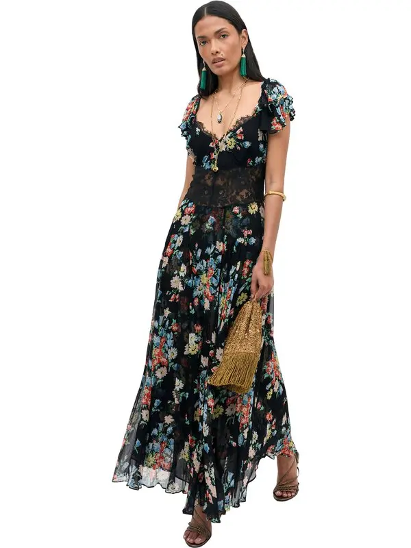 Rixo Carina Amelia Bouquet Multi Regular Dress - Black