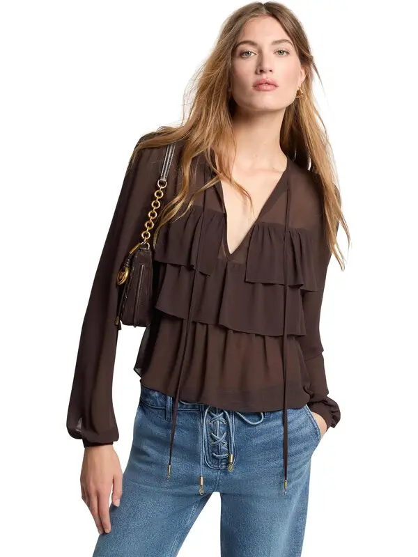 Michael Kors Tiered Georgette Blouse - Brown