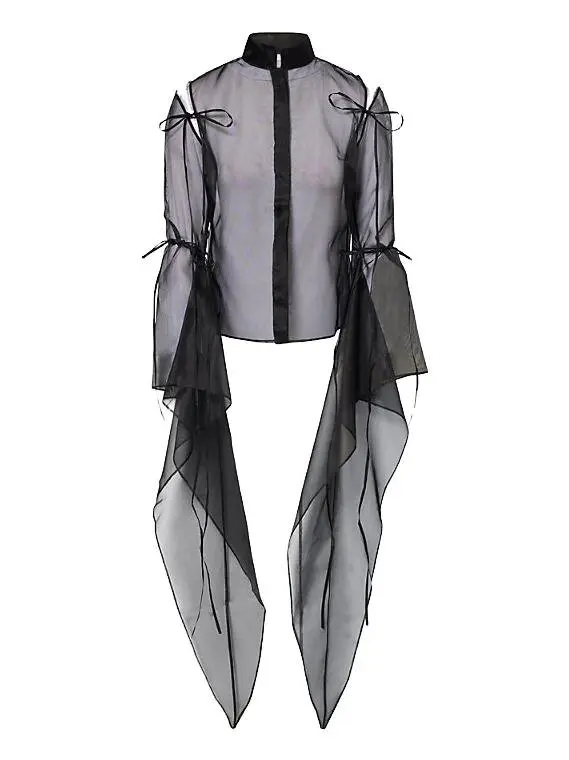 REEM ALKANHAL Detachable Sleeve Silk Shirt - Black