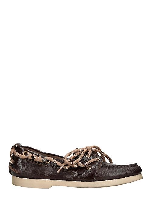 GOLDEN GOOSE Leather Moccasin Shoes With Lace Detail - Dark Brown