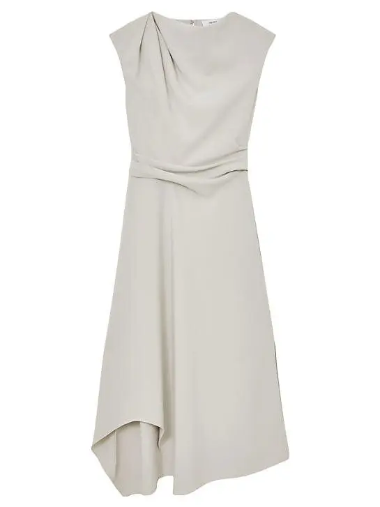 REISS Camilla Gathered-detail Stretch-woven Midi Dress - Stone Neutral