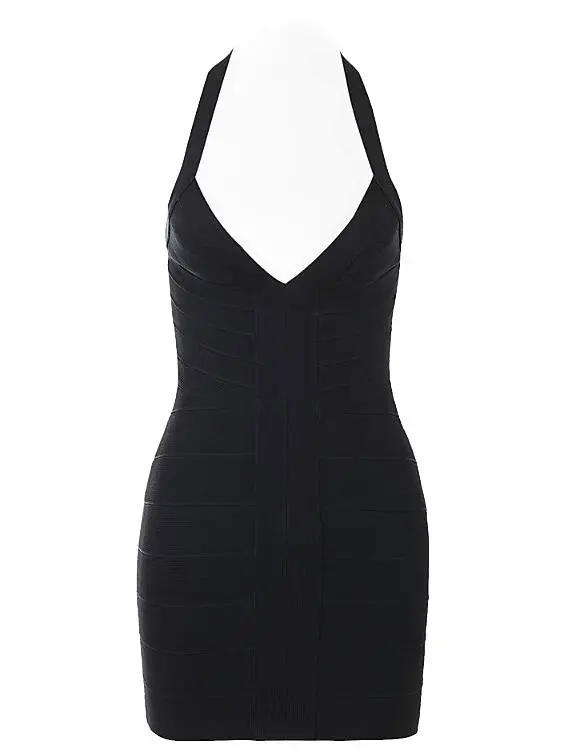 House Of Cb Contour Halter-neck Stretch-woven Mini Dress - Black