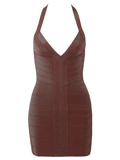 House Of Cb The Contour Halter-neck Stretch-woven Mini Dress - Brown