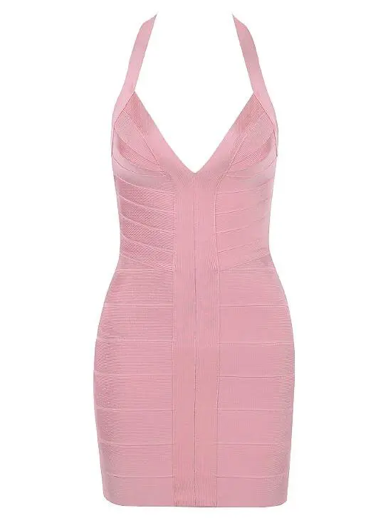 House Of Cb Contour Halter-neck Stretch-woven Mini Dress - Pink