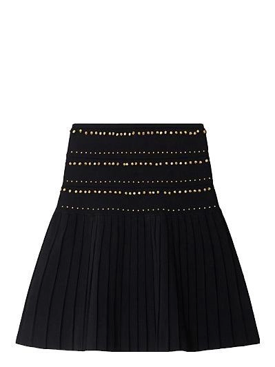 Sandro Stud-embellished Flared Knitted Mini Skirt - Black