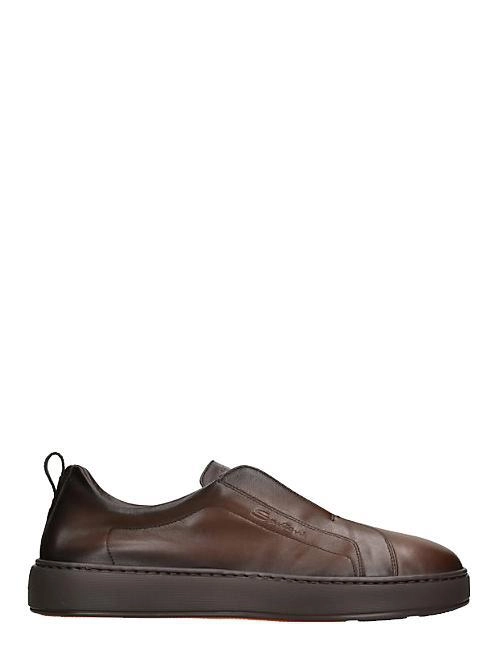 Santoni Victory Unlined Leather Trainers - Dark Brown