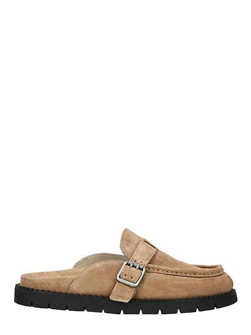 DUKE + DEXTER Winston Backless Suede Mules With Buckle Detail - Tan