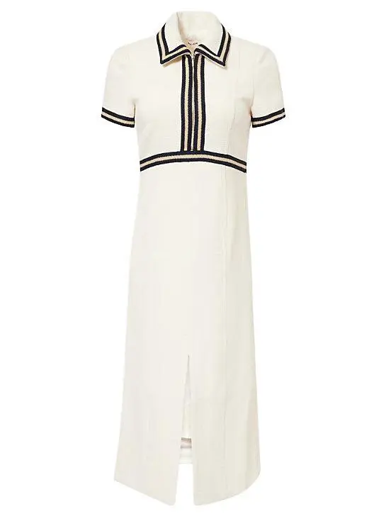 ME+EM Fit And Flare Textured Woven Midi Dress - Cream