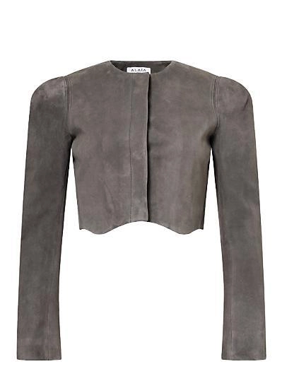 Alaïa Cropped Tailored Suede Jacket - Gris