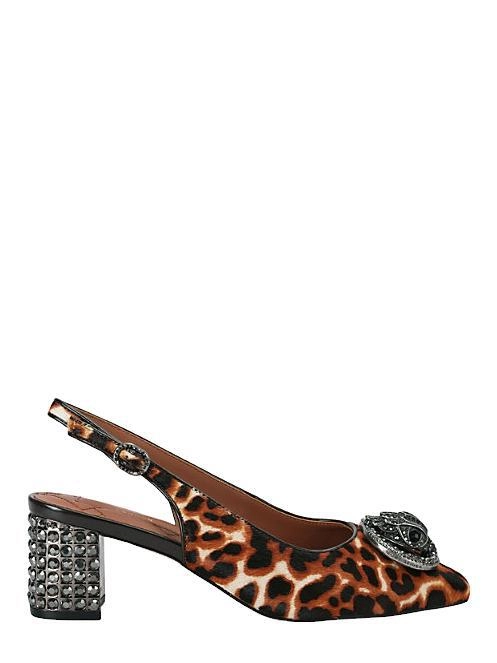Kurt Geiger Leopard-print Calf-hair Slingbacks With Embellished Heel - Camel/oth