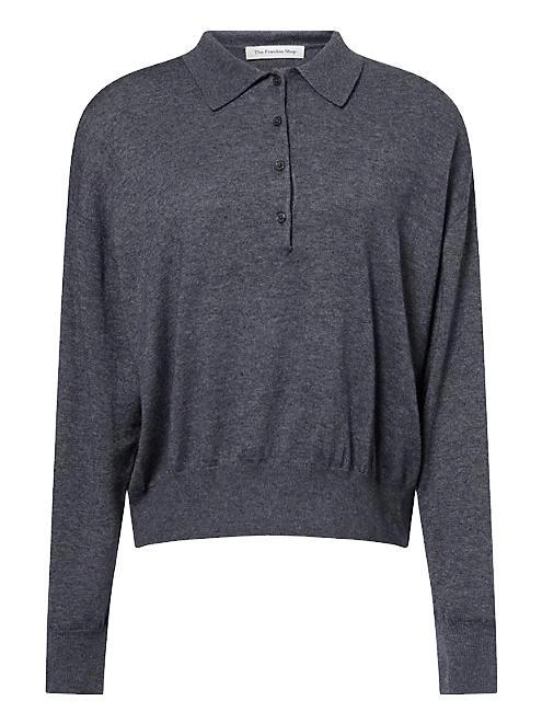 THE FRANKIE SHOP Croydon Padded-shoulder Wool-blend Polo Top - Grey