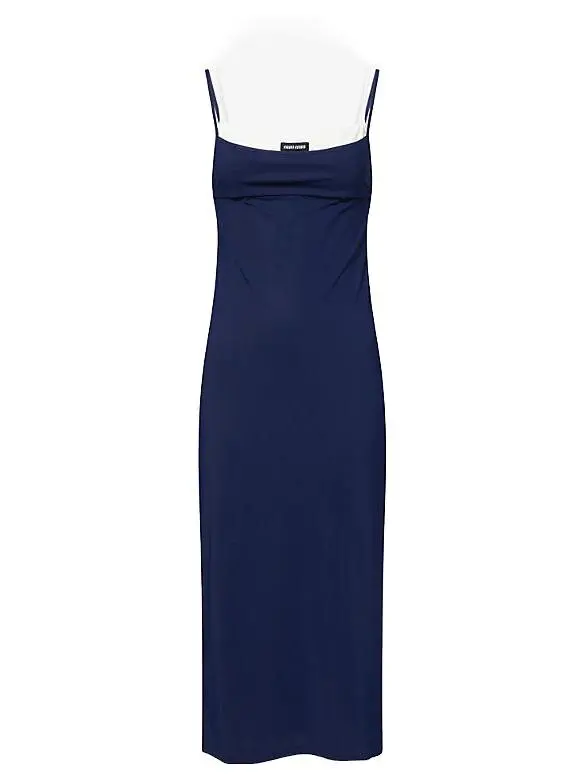 Miu Miu Logo Patch Layered Jersey Midi Dress - Bleu