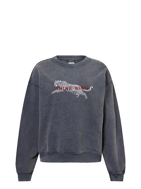 ANINE BING Spencer Embroidered Logo Cotton Sweatshirt - Black