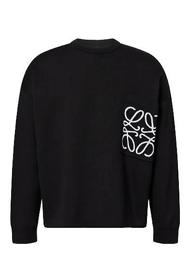 Loewe Anagram Patch-pocket Cotton-knit Jumper - Black White