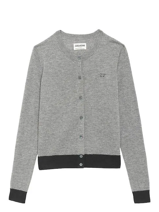 Zadig&Voltaire Missya Logo-embroidered Cashmere Cardigan - Medium Grey