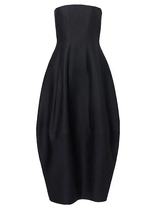 Khaite Strapless Wool And Silk-blend Midi Dress - Black