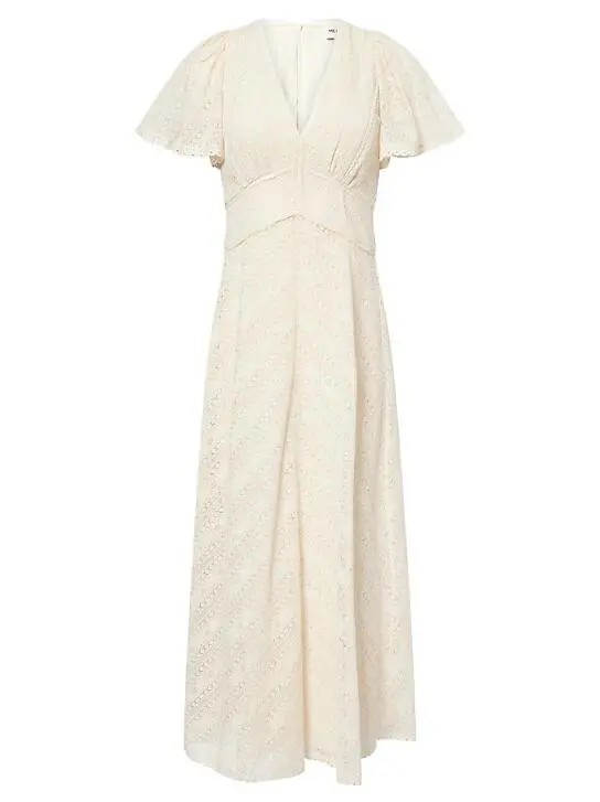 ME+EM V-neck Flared Lace Maxi Dress - Ecru