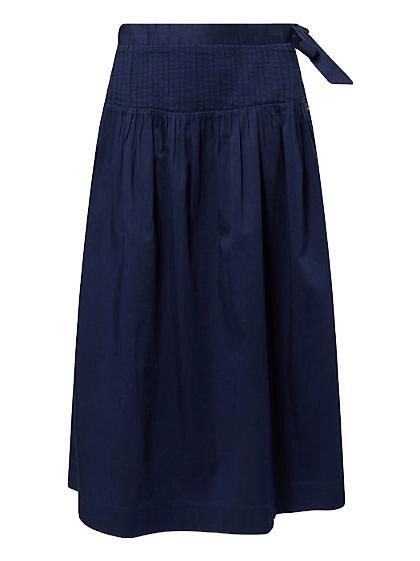 DAMSON MADDER Shirred Cotton Midi Skirt - Navy
