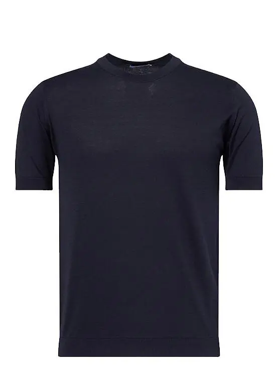 John Smedley Short-sleeve Knitted Cotton T-shirt - Navy
