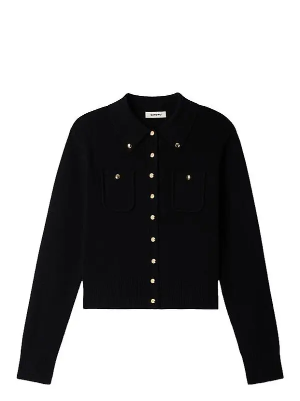Sandro Button-embellished Wool-blend Cardigan - Black