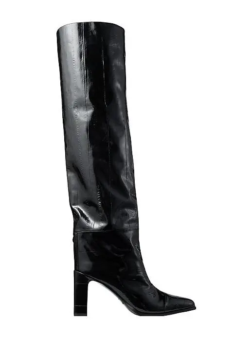 JIMMY CHOO Caly 85 Shiny Eel-embossed Leather Knee-high Boots - Black