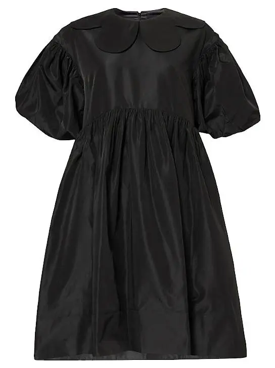 Simone Rocha Collared Puff-sleeve Satin Midi Dress - Black