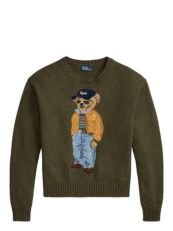 Polo Ralph Lauren Embroidered Bear Cotton Jumper - Olive