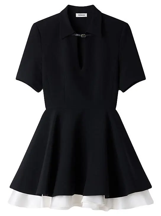 Sandro Contrast Skater Woven Mini Dress - Black