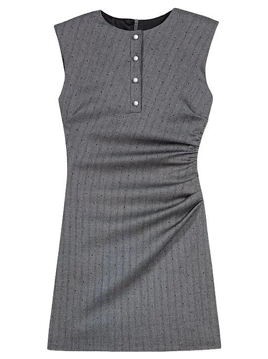 Maje Rhinestone Embellished Stretch-woven Mini Dress - Grey
