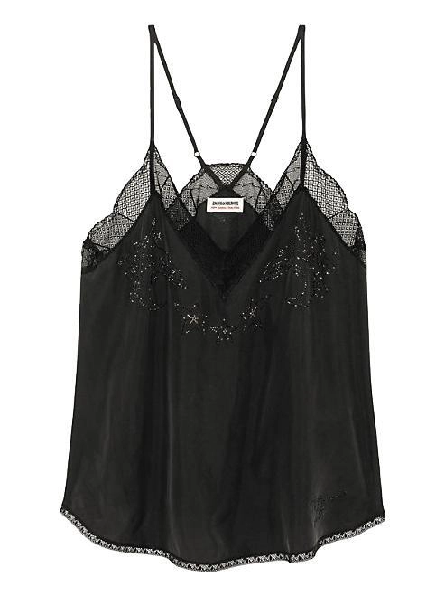 Zadig&Voltaire Christy Embellished Silk Cami Top - Black