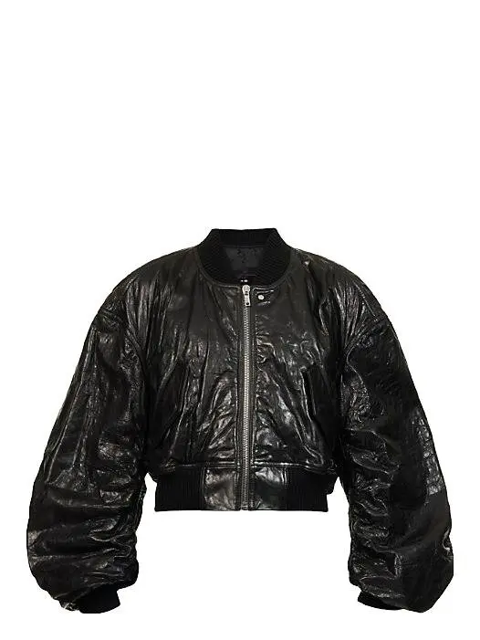 Rick Owens Cropped Leather Bomber Jacket - Black