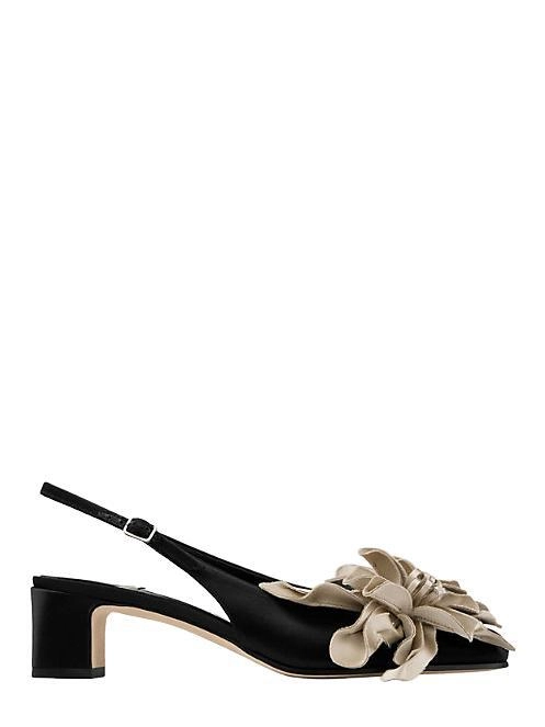 JIMMY CHOO Eyla 45 Slingback Courts With Floral Accent - Black/bone