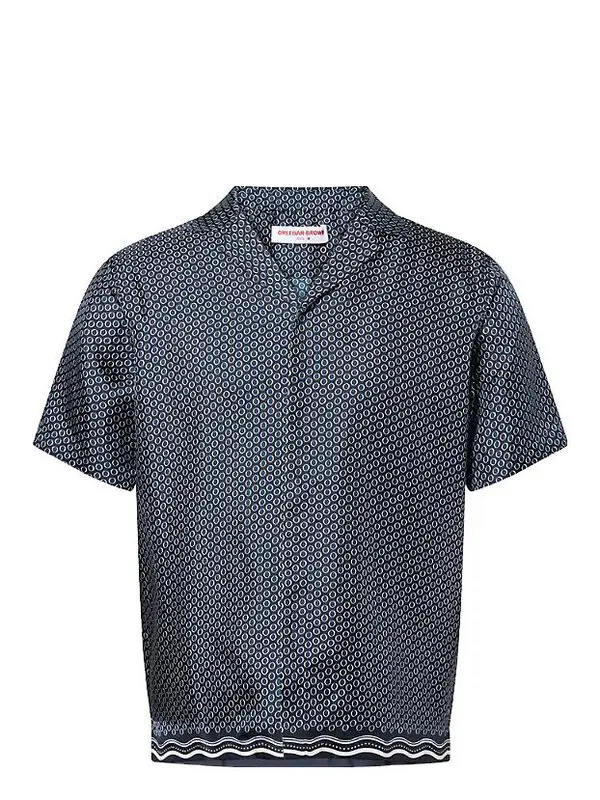 Orlebar Brown Maitan Graphic-pattern Silk Shirt Xxl - Night Iris