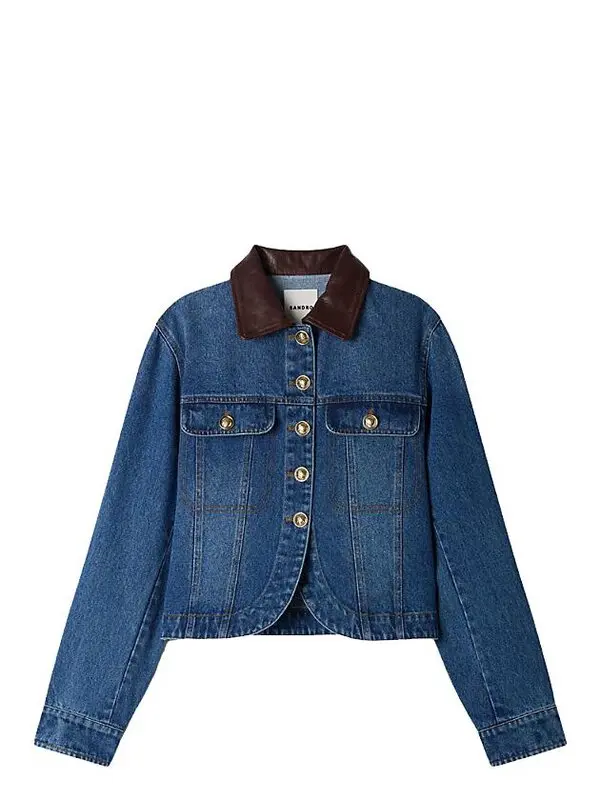 Sandro Leather-collar Denim Jacket - Blue Jean