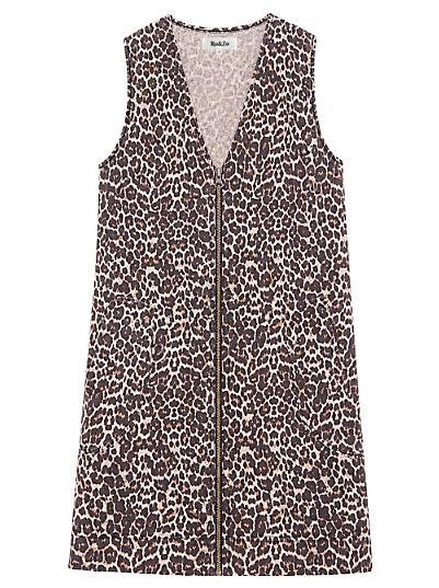 RO&ZO Leopard-print Zip-front Denim Mini Dress - Multi