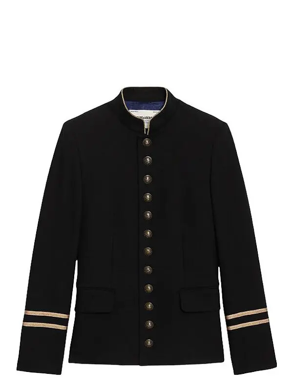 Zadig&Voltaire Officer Collar Embroidered Stripe Blazer - Black
